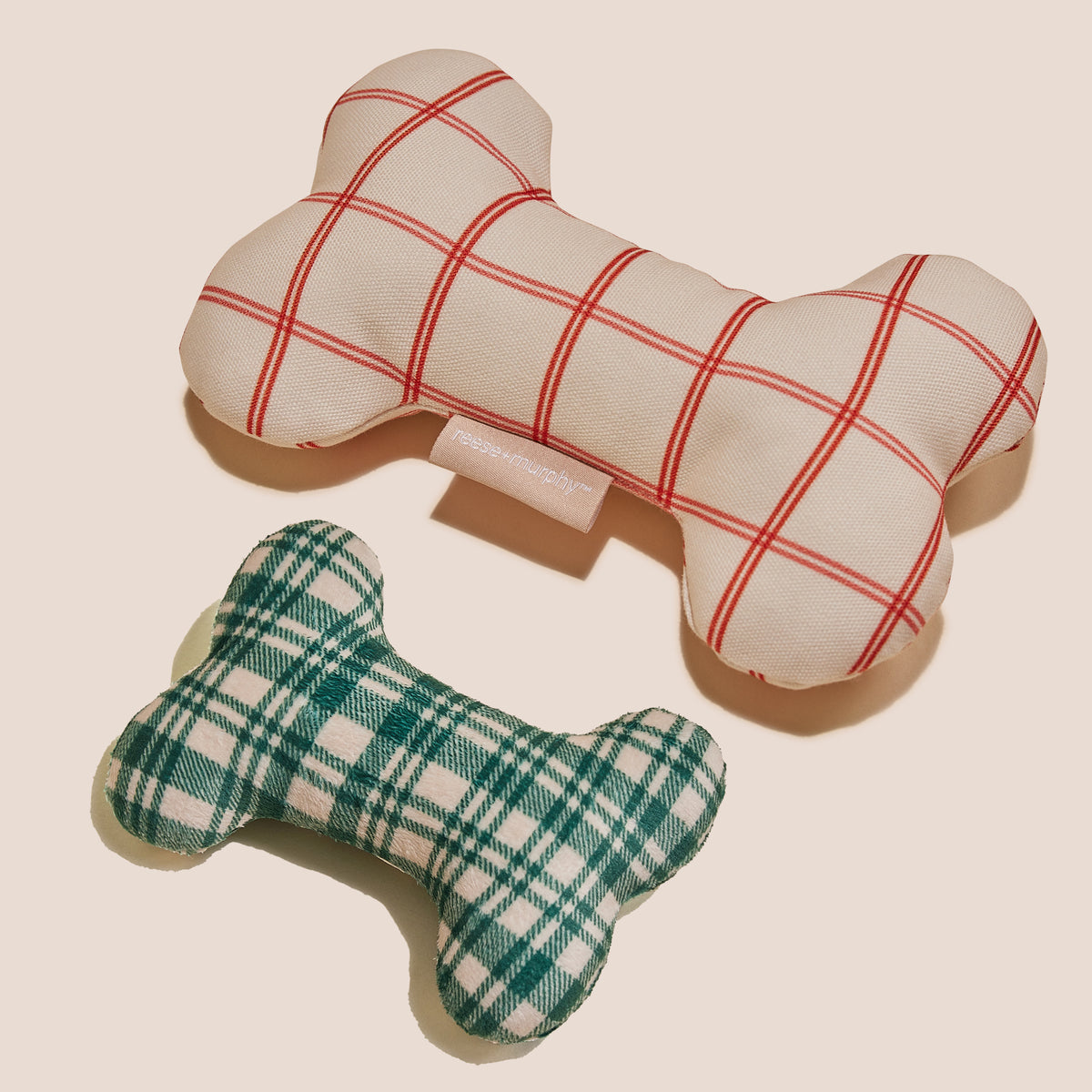 8" Candy Cane Red + 6" Christmas Tree Green Bone Shaped Plush Toy Bund ...